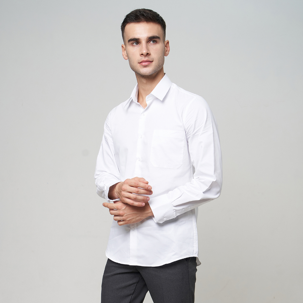 KEMEJA Wd & Co. Men's Formal Work Shirt Long Sleeve Slim Fit Plain ...
