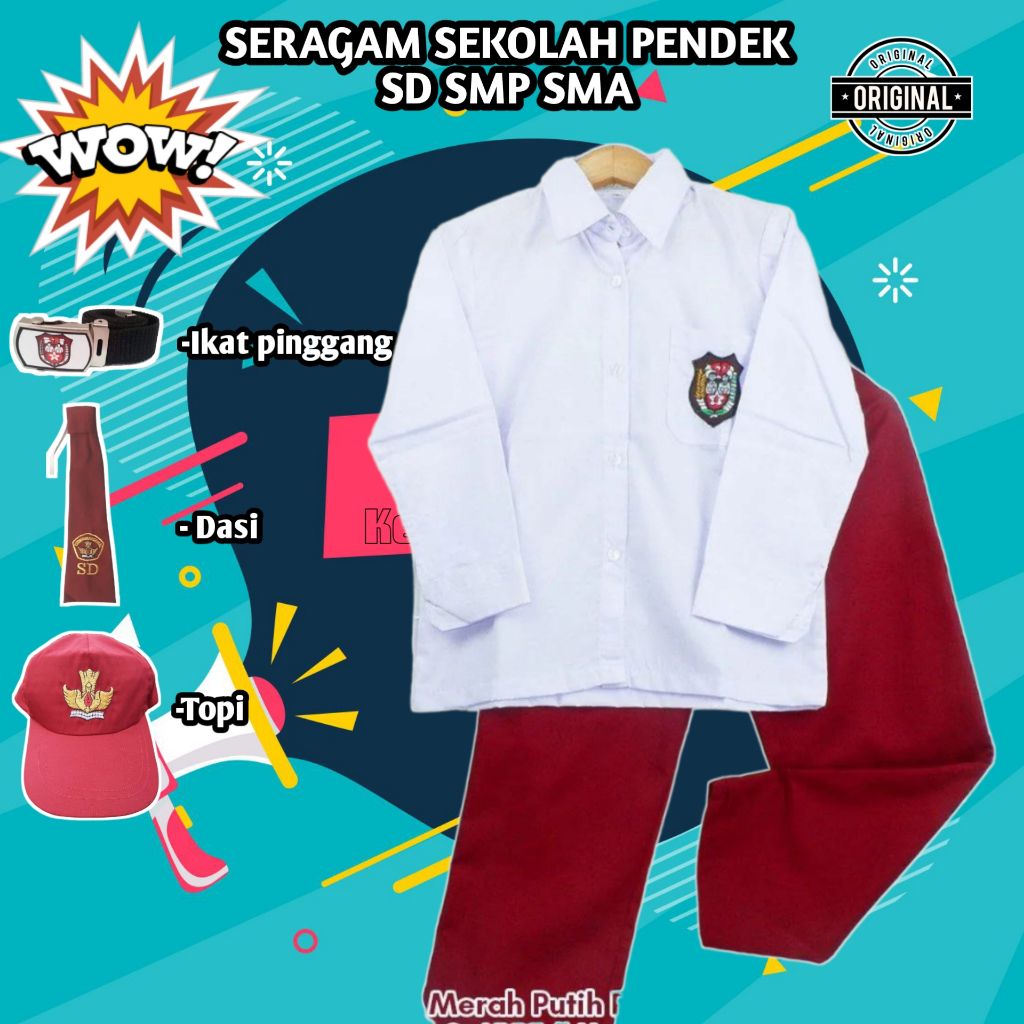 MERAH PUTIH Red and white uniform and pants set for elementary school ...
