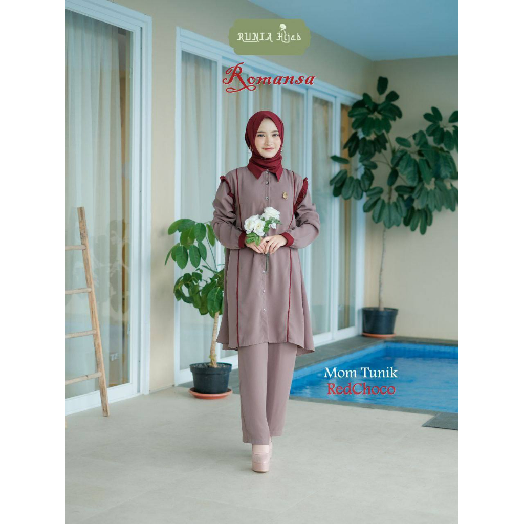 Tunik Romance BY RUNIA HIJAB/TUNIK IBU RED CHOCO RUNIA HIJAB ORIGINAL ...