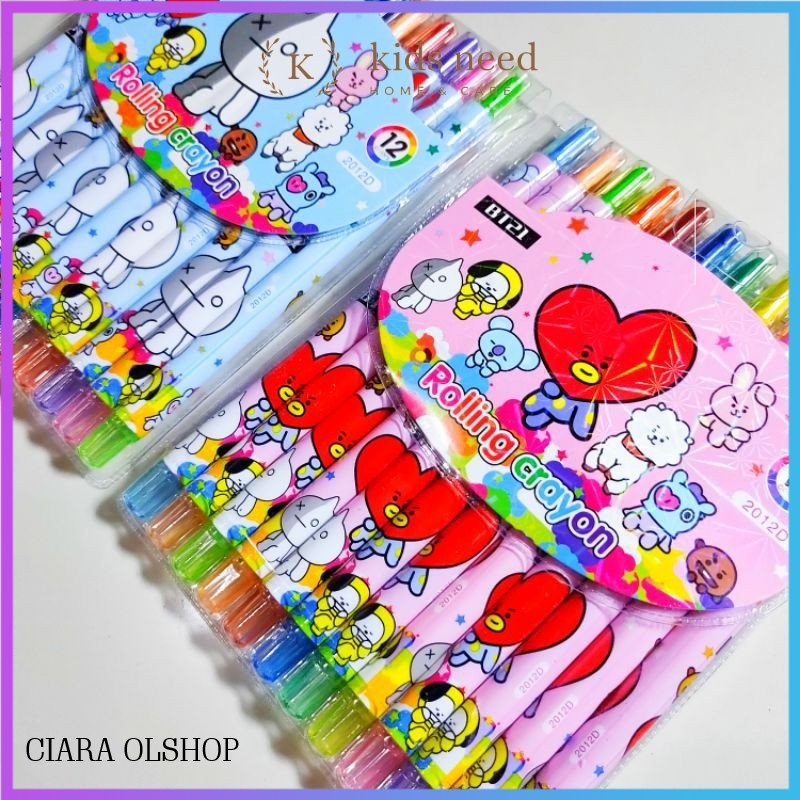 12 Colors Long Rotating Crayons/Rolling Crayons/Oil Pastel | Shopee ...
