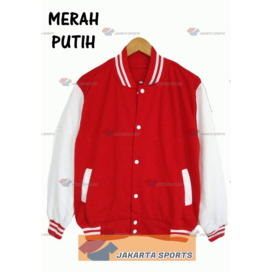 MERAH PLAIN RED BASEBALL JACKET WITH WHITE SLEEVES! WOMEN'S SWEATER ...