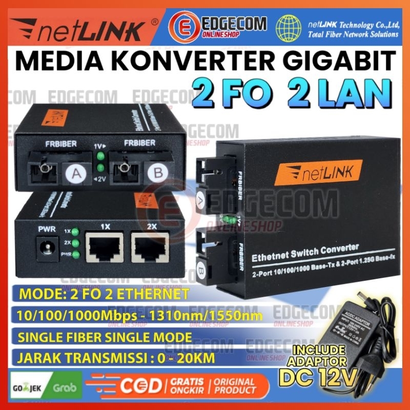Media Converter Gigabit 2 FO 2 LAN 10/100/1000M Fiber Optic FO SC ...