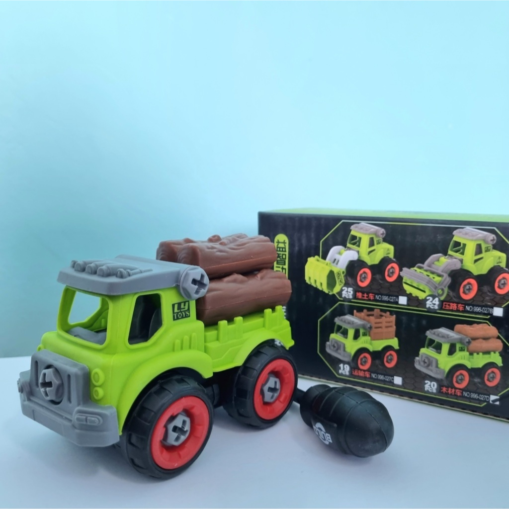 DIY lumberjack wooden tractor Assembly toy disassembled and assembled ...