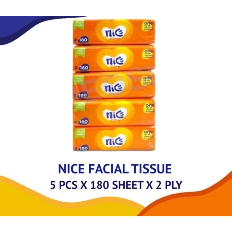 Nice TISSUE 180 Sheets FACIAL TISSUE 2PLY (One PACK Contains 5 Packs ...
