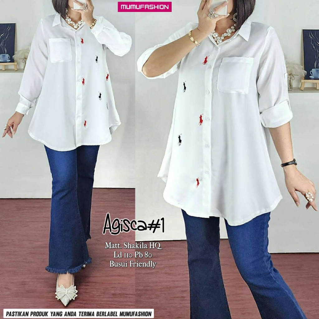 PUTIH KEMEJA Mumu - Women's White Shirt Jumbo Premium Import Agisca ...