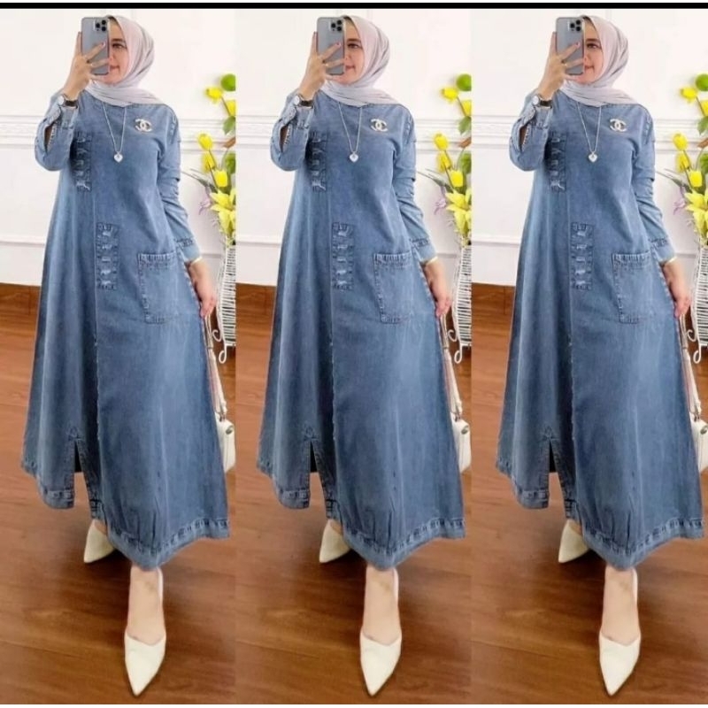 Riska Kiara Tokyo Nabila jumbo midi dress (LABEL ZONYA) | Shopee ...