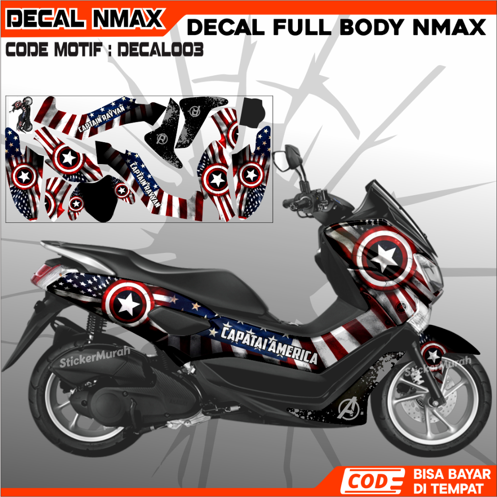 Decal FULL BODY MOTIF CAPTAIN AMERICA MOTOR NMAX NEW And OLD FULL BODY ...