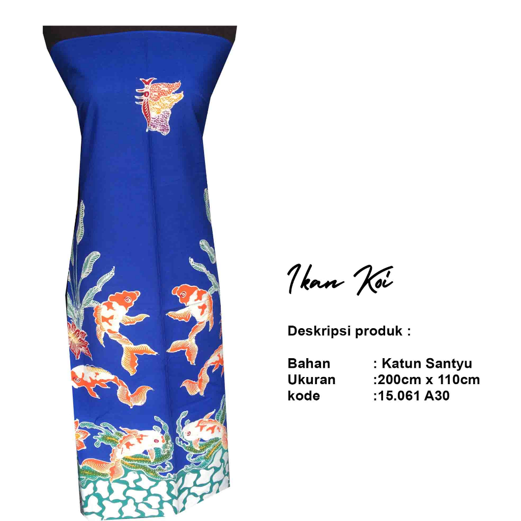 Hand-drawn batik with blue base koi fish motif - sea biota batik ...