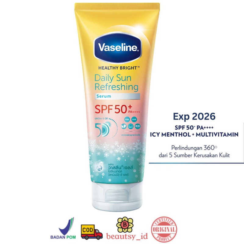 Vaseline Healthy Bright Daily Sun Refreshing SPF 50 PA++++ Sunscreen Body 170ml Sunblock ...