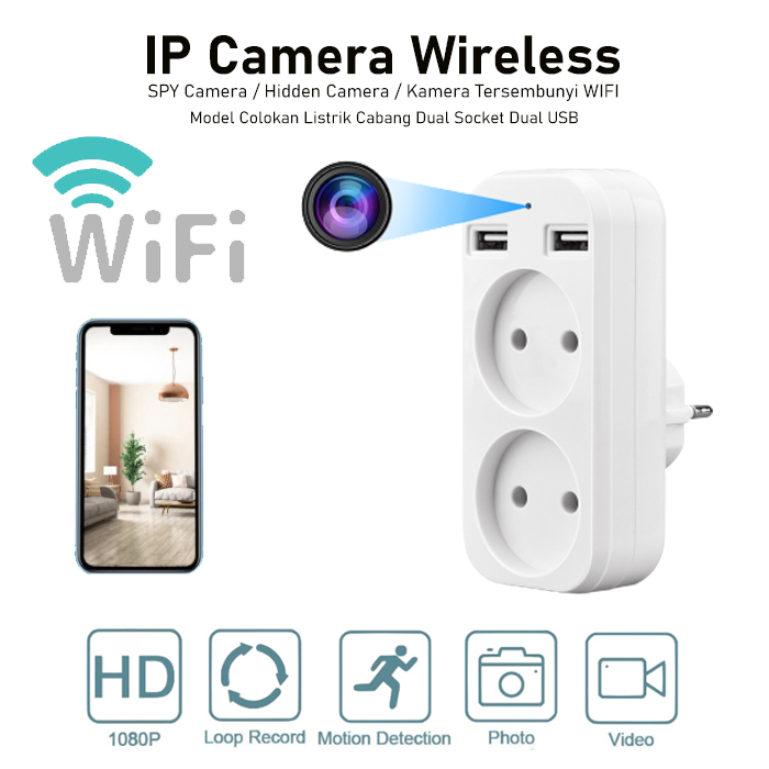 Spy IP Camera WIFI HD 1080P - Hidden Camera WIFI Dual Socket Dual Port ...