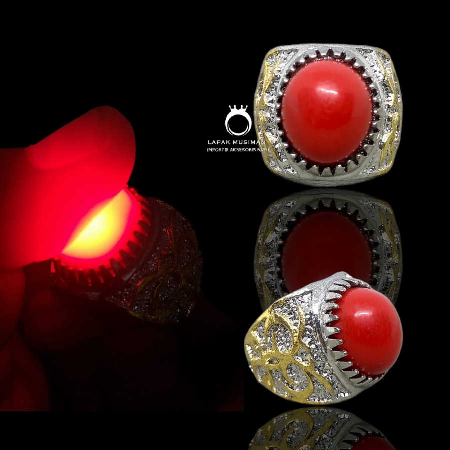 MERAH Dalima Red Gimmick Magic Flame Pomegranate Stone Ring Men's Ring ...
