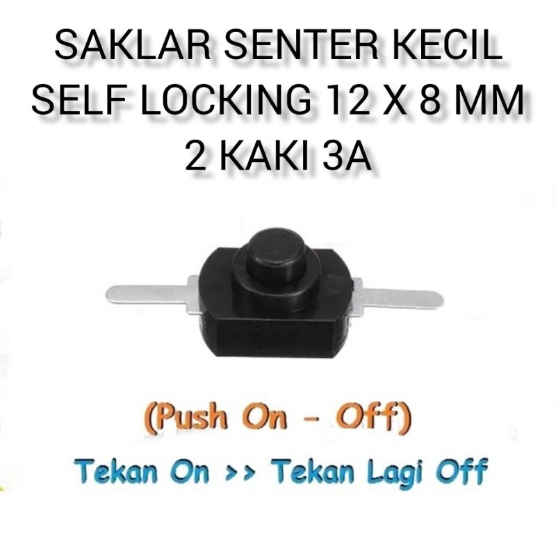 Push On Off Switch Mini Flashlight 12 x 8 mm 3A 2 Feet Self Locking ...