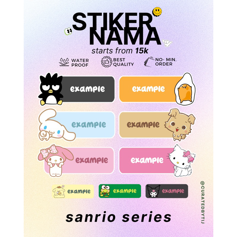 Custom WATERPROOF Name Sticker | Sanrio Cinnamorrol Badtzmaru My Melody ...