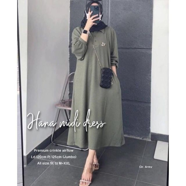 Hana Midi Dress Crinkle Airflow Dress Women's Shimer Lebaran New Model ...