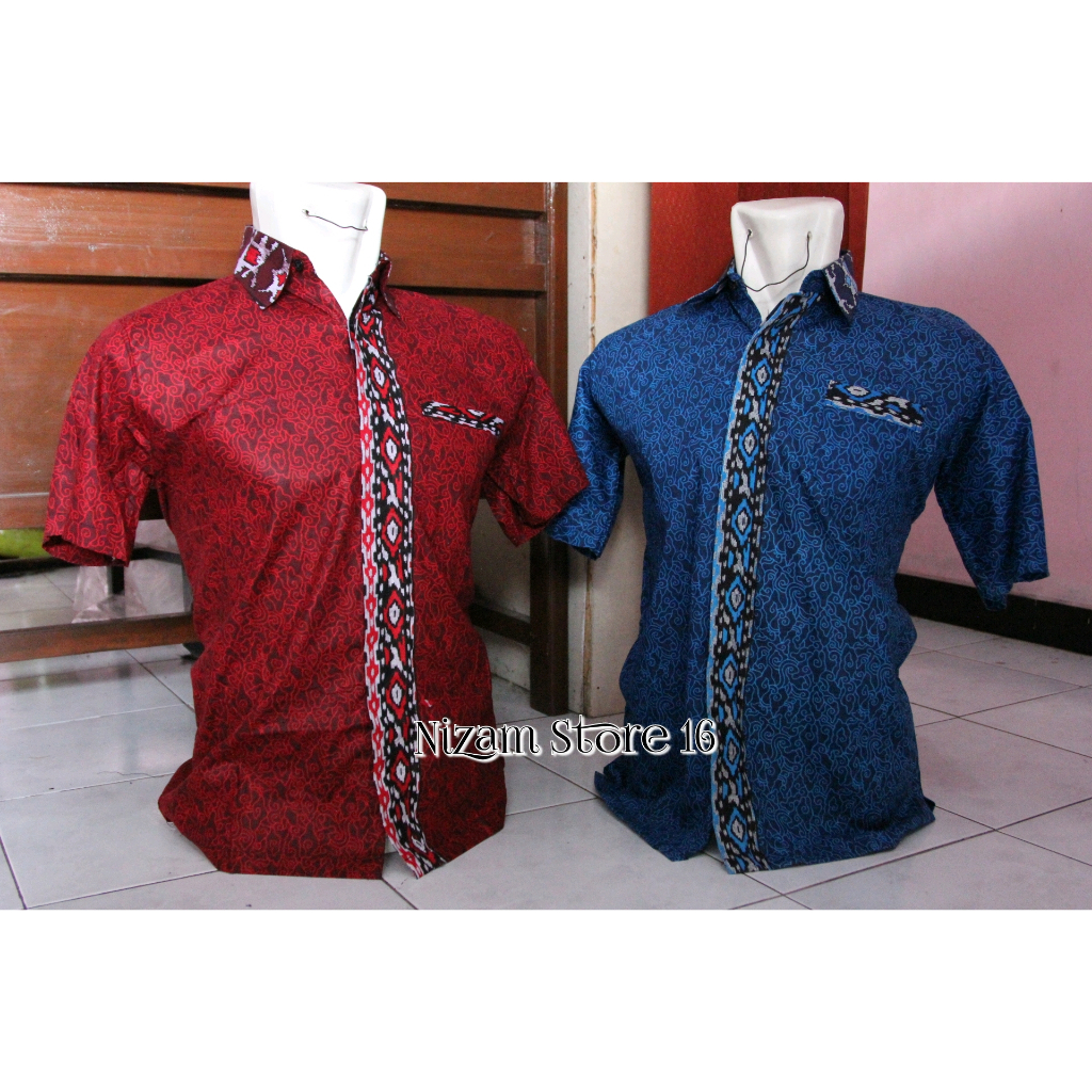 MERAH Mega mendung Red and Blue Batik Hem | Shopee Philippines