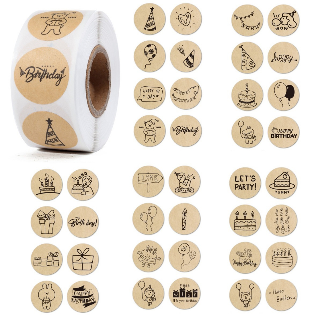 Gannise Sticker Sticker Sticker Roll 500pcs Birthday Greeting Happy ...