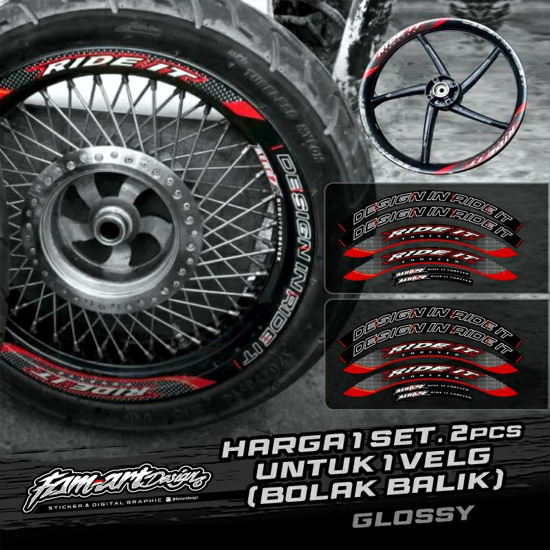 Sticker Rim Racing RIDE IT AERO R Shape Black, All size, Super Glossy ...