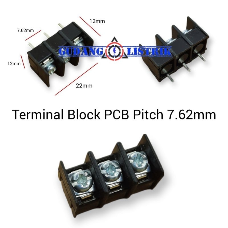 Black Block Terminal 3 Pin PCB 3 Pole Screw Pitch 7.62mm Cable ...