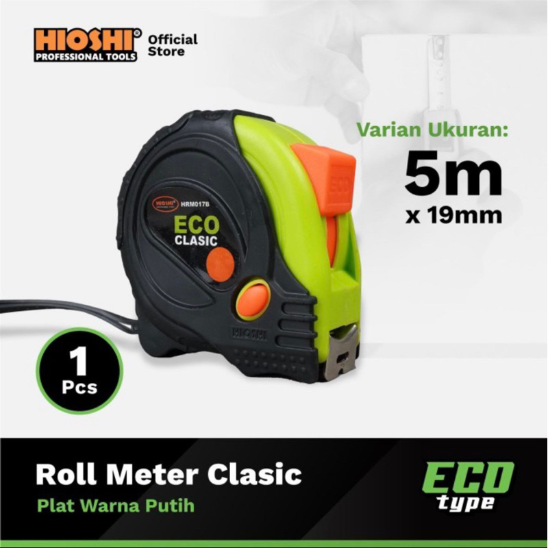 Rubber Meter 5M x 19mm Eco Clasic Roller Meter Builder Measuring Tape ...