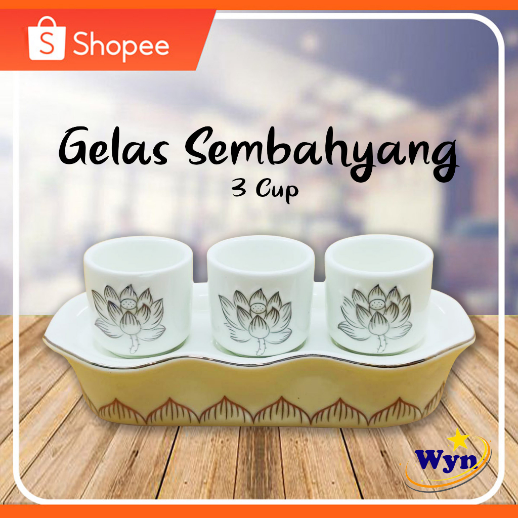 Lotus Flower Motif Ceramic Prayer Cup (3 Glasses) | Shopee Philippines