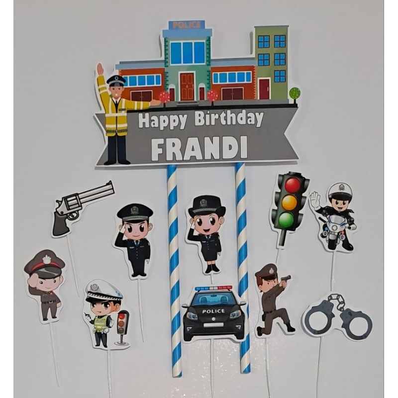Cake TOPPER - POLICE THEME BIRTHDAY CAKE DECORATIONS CAN CUSTOM NAME ...