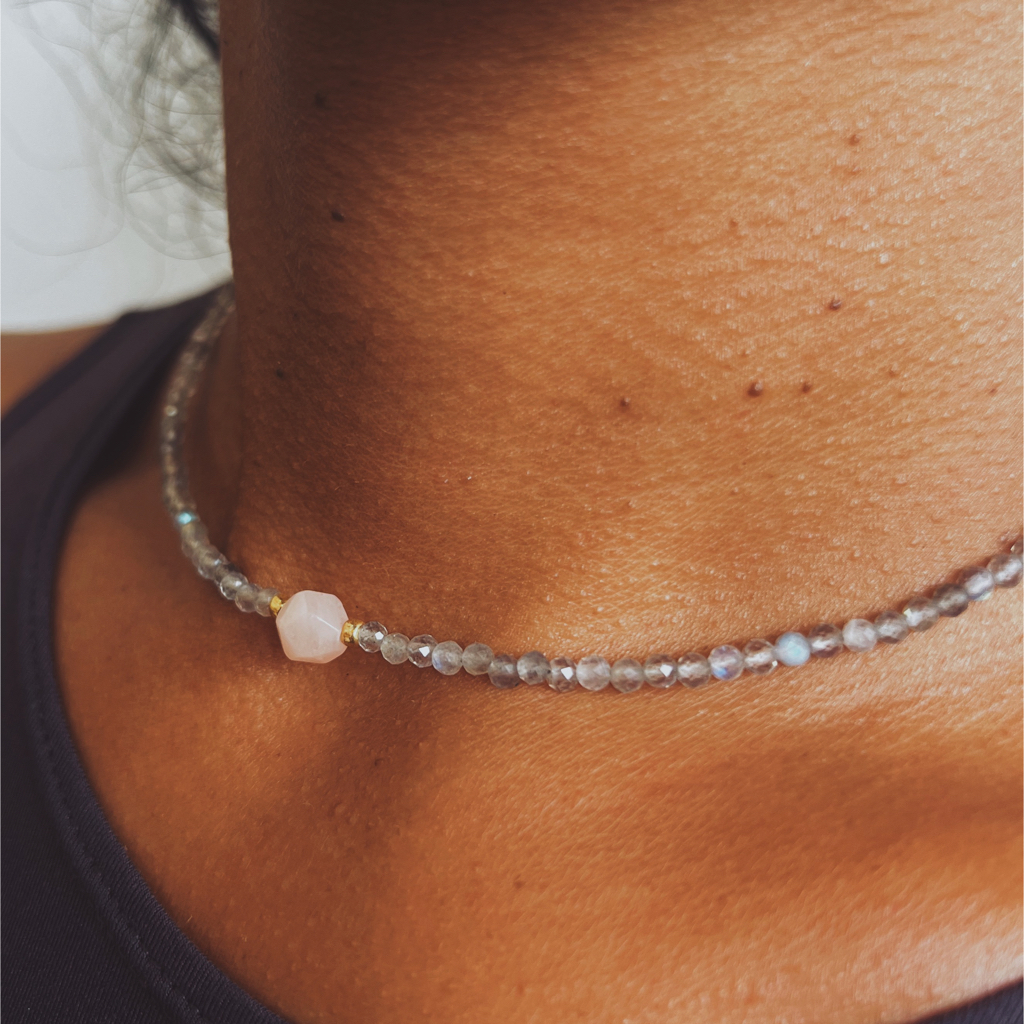 Top Grade Faced Moonstone 3mm Necklace With Roze Quartz | Shopee ...