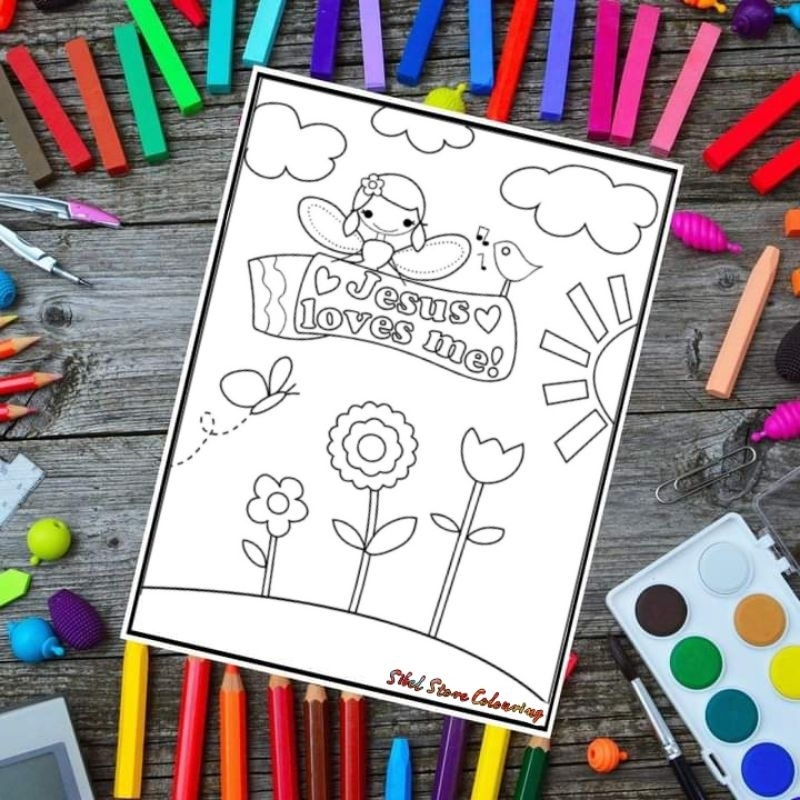 Children's Coloring Drawing Paper with Sunday School Theme / Sunday ...