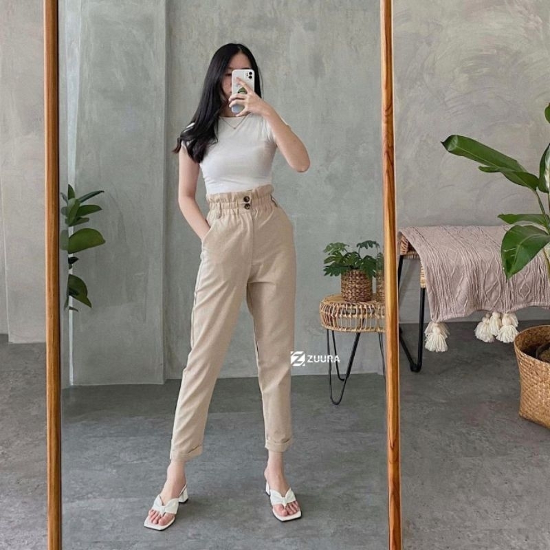 Culottes Brocade Rami Linen Pants Highwaist Full Rubber | Shopee ...