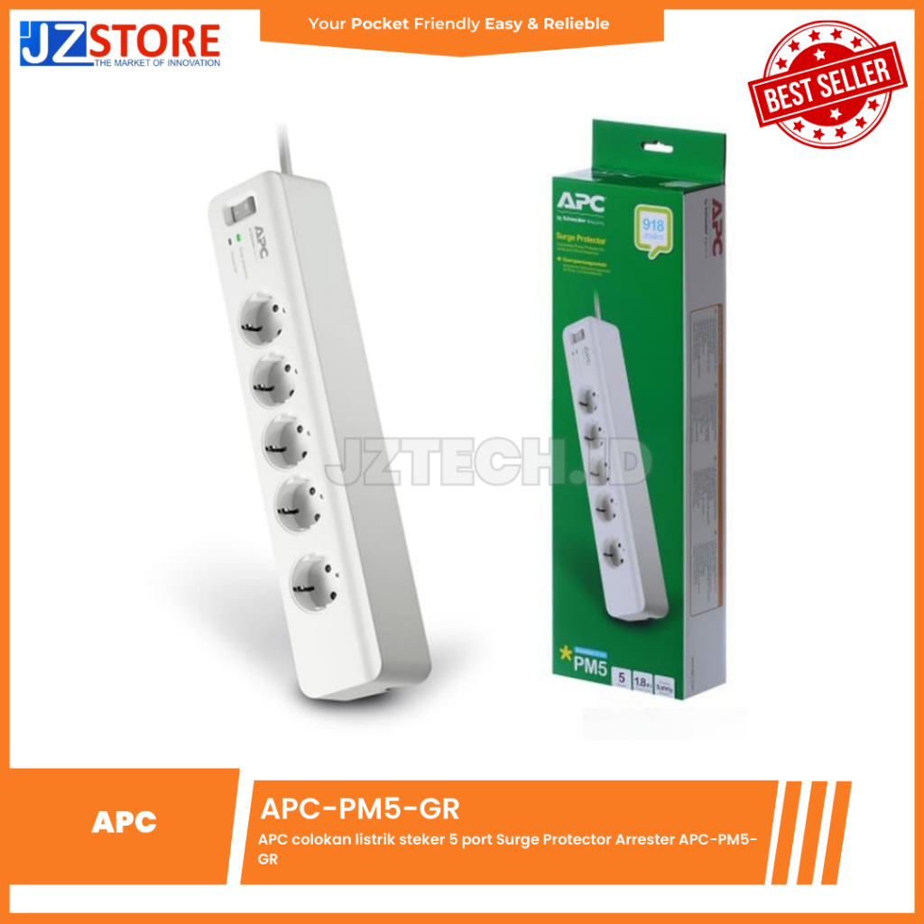 Apc 5-port Plug Power Plug Surge Protector Arrester APC-PM5-GR | Shopee ...