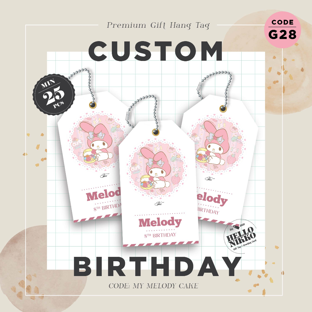 G28 birthday Gift tag - My Melody Cake kid's birthday greeting card ...