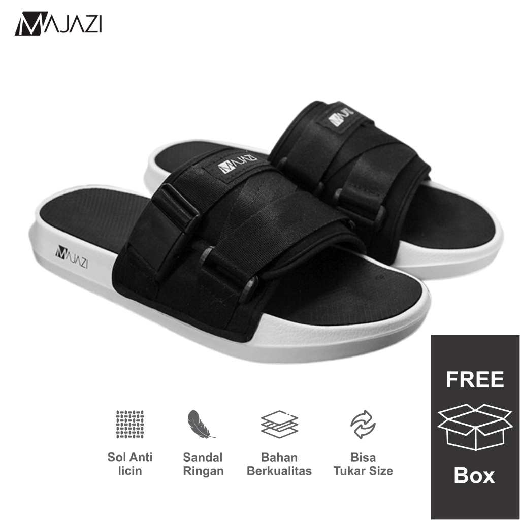 Majazi - Ibera Black White Men's Slide Sandals | Shopee Philippines