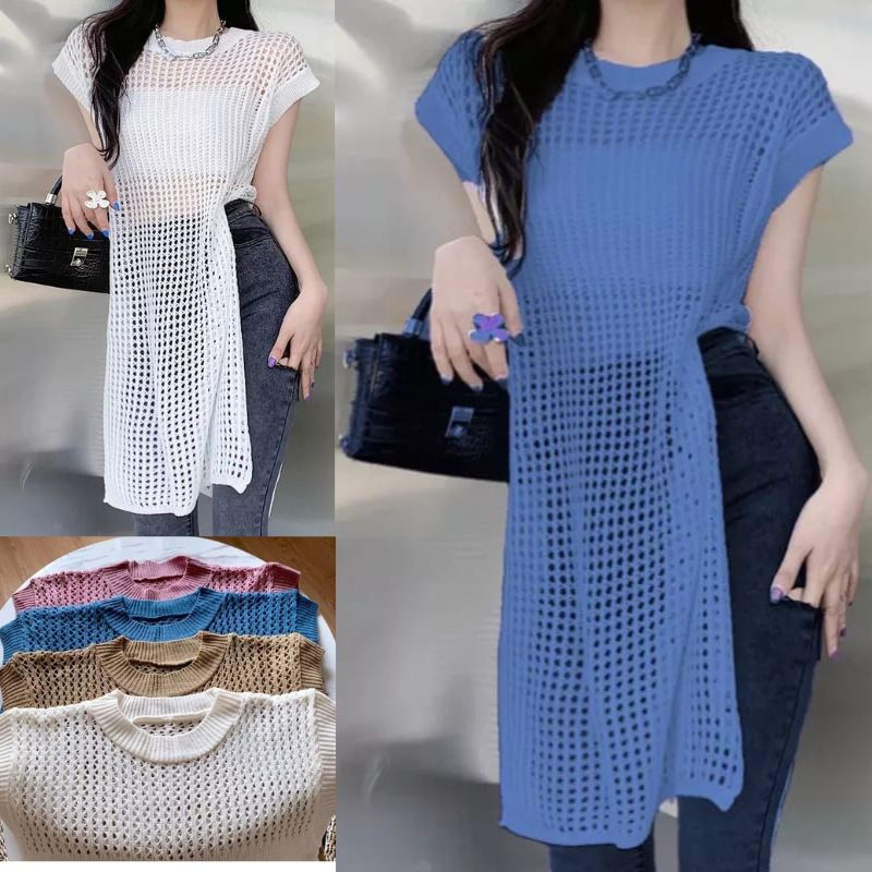 Ruby KNIT TOP OUTHER / PREMIUM KNIT NET TUNIC / RUBI SIDE SPLIT TUNIC ...