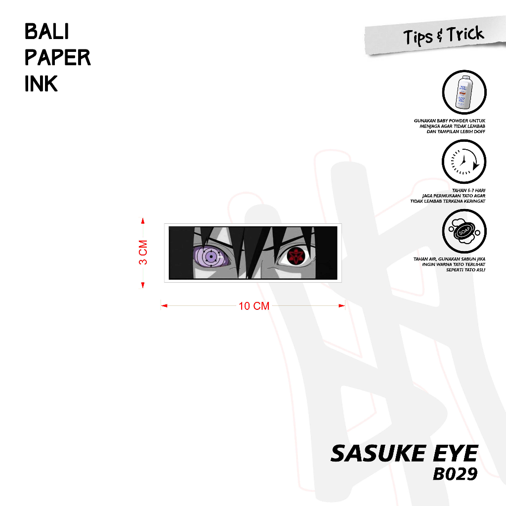 Sasuke Eye Tattoo B029 - Basic Temporary Tattoo - By Bali Paper Ink ...