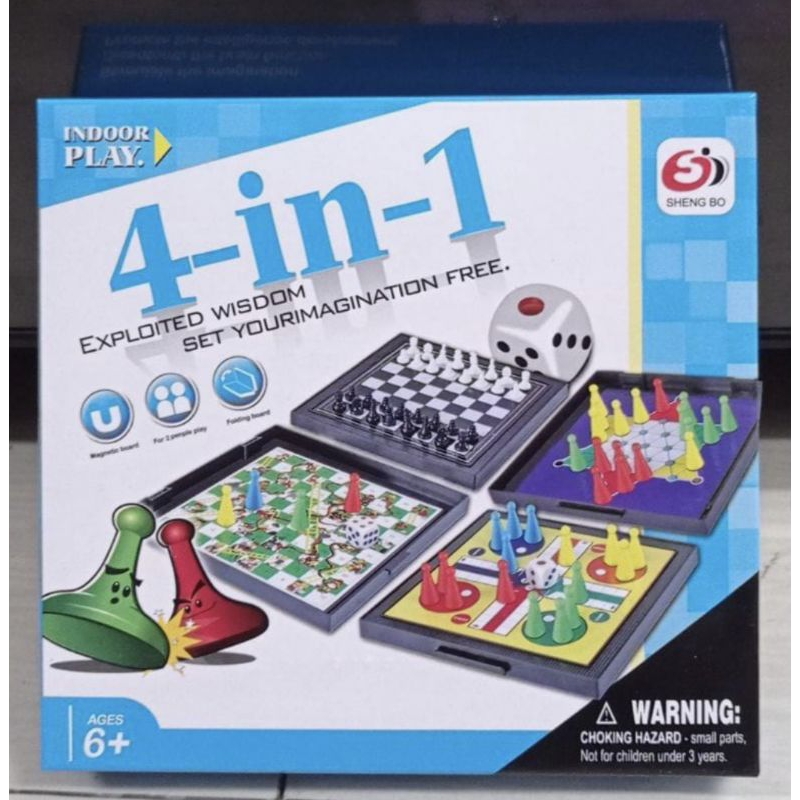 4 in 1 Magnetic Game Snakes and Ladders, Ludo, Chess, Halma - Children's Magnetic Board Game ...