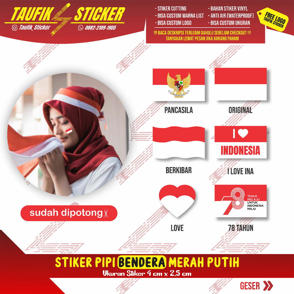 MERAH PUTIH Cheek Stickers 100pcs Red And White Flags | Shopee Philippines