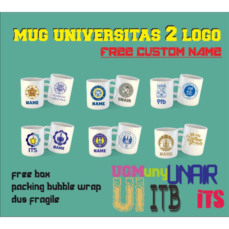 University Mug 2 Logos Can Request Name - UGM UNY MARINE ITS ITB Glass ...