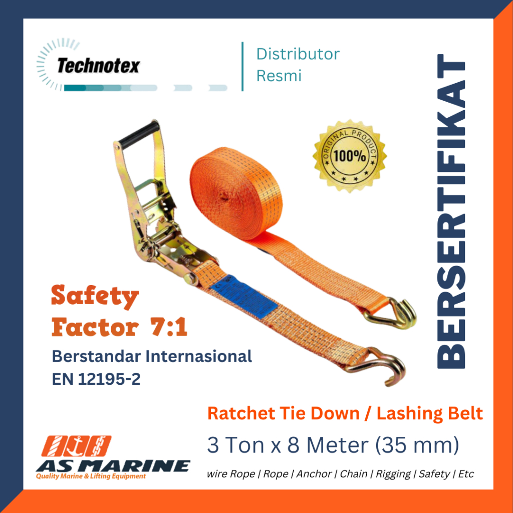 Ratchet Tie Down Cargo Lashing Belt 3T x 8M TECHNOTEX Goods Binding ...
