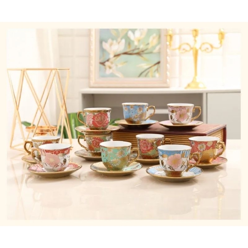 MAWAR 5 IN 1 GIFT BOX SET EUROPEAN STYLE CERAMIC CUPS AND TEAK LUXURY ...