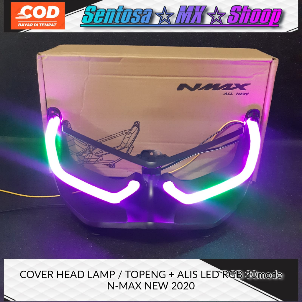 [ NMAX NEW 2020 - 2022 ] HEADLAMP COVER / MASK + RGB LED EYEBROW 30MODE ...