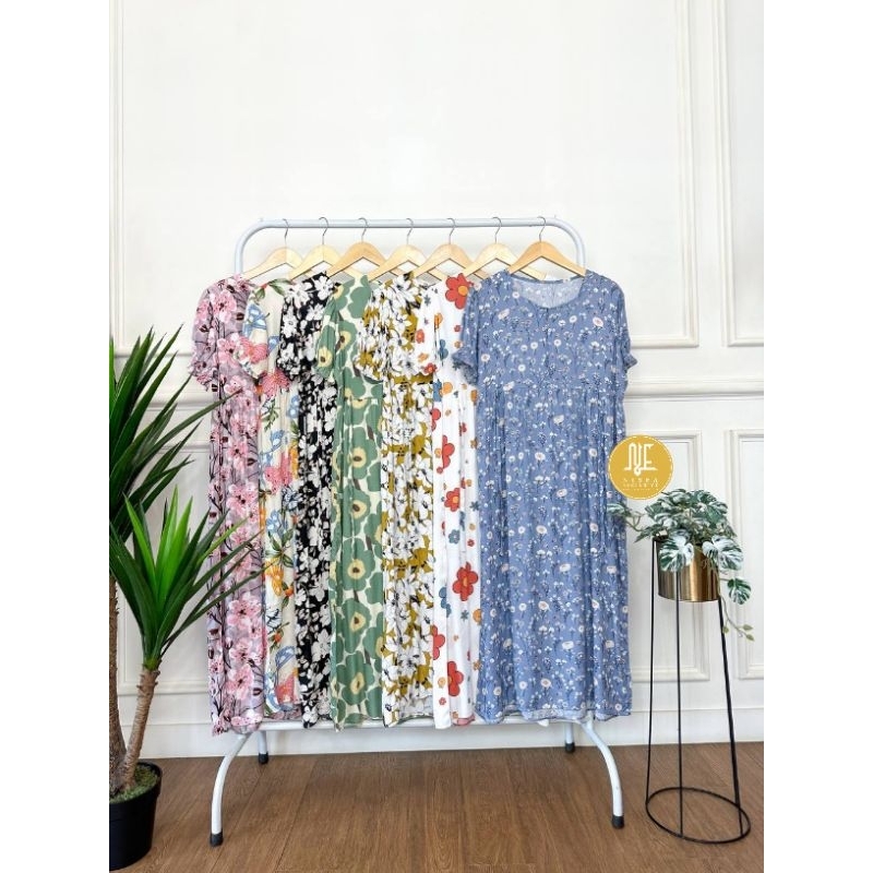 NE Aisha Dress Muslimah Dress Short Sleeve Pleated Daster Homedress ...