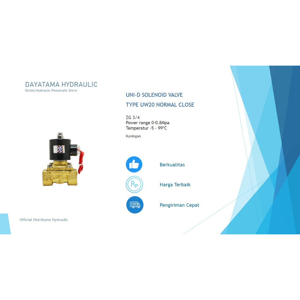 Uni D UW-20 SOLENOID VALVE 2 WAY BRASS DRAT 3/4" INCH NORMAL CLOSE ...