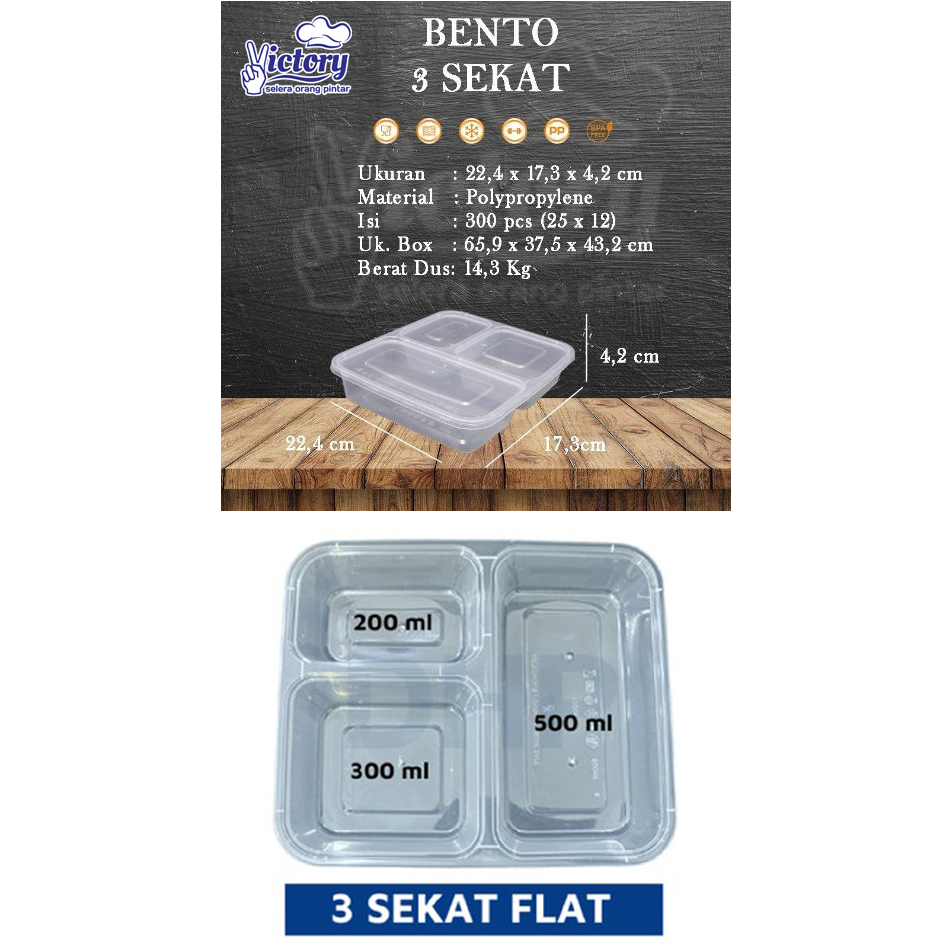 Lunch Box Bento 3-piece Flat Flat Lunch Box - VICTORY (25pcs/pack ...