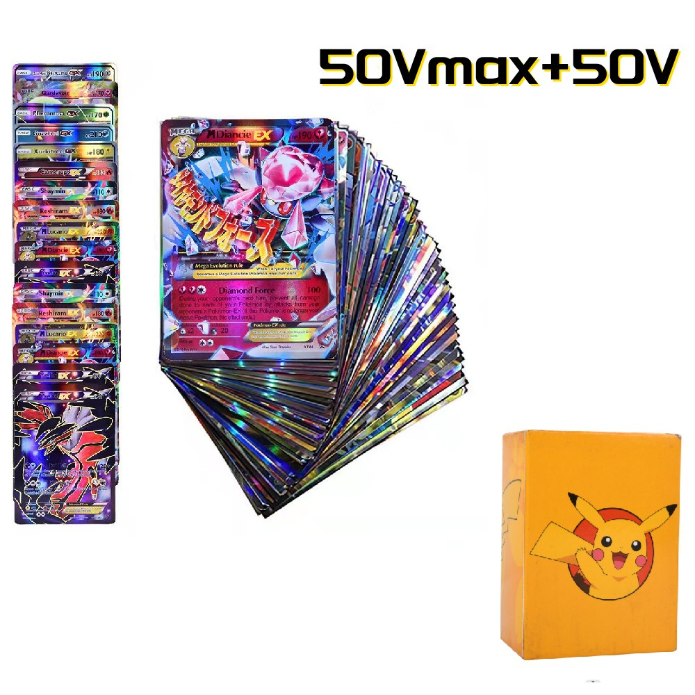100%ori 100pcs Pokemon Vmax Cards/ Pokemon Card TCG Vmax Mega EX GX/Pokemon Shiny Cards/ Pokemon ...