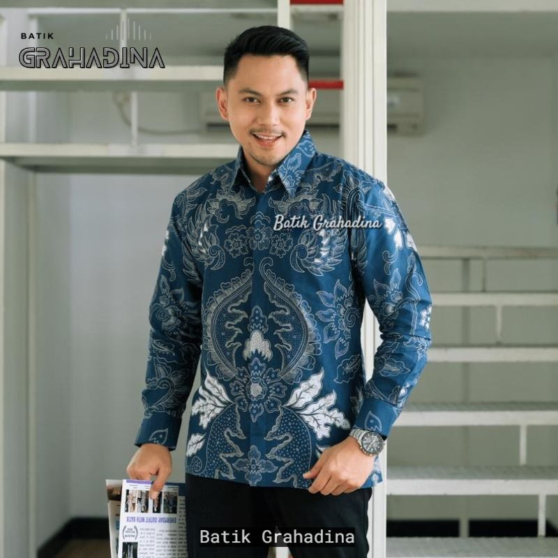 KEMEJA Navy Blue Batik Exclusive Men's Batik Manuk Sogan Motif Men's ...