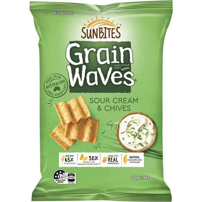 Sunbites Grain Waves Wholegrain Chips Sour Cream & Chives 170g ...