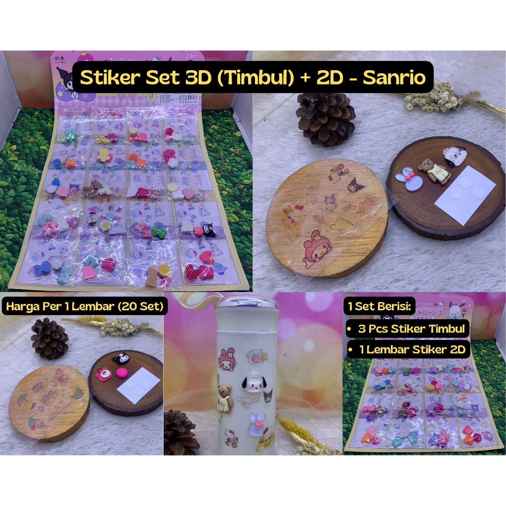 (20 SETS) 3D CHILDREN'S RAISED STICKERS WITH SANRIO MOTIFS / 3D BOTTLE ...