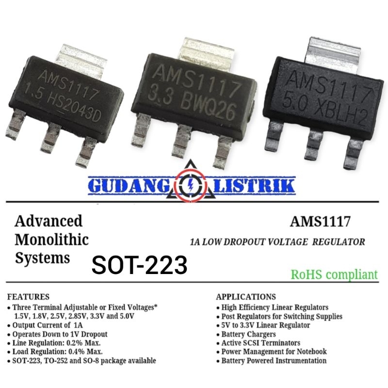 Ic Regulator Power Linear Voltage SMD AMS1117 1.5V 3.3V 5V 1A SOT-223 | Shopee Philippines