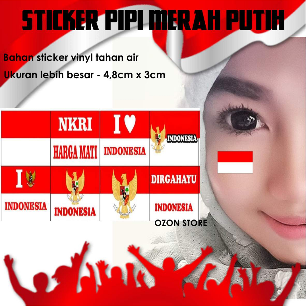 MERAH Republic of Indonesia Anniversary Cheek Sticker, Red and White ...