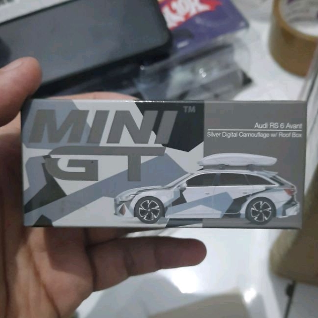 RS Mini GT Audi RS6 Avant Silver Digital Camouflage w/Roof Box MiniGT ...