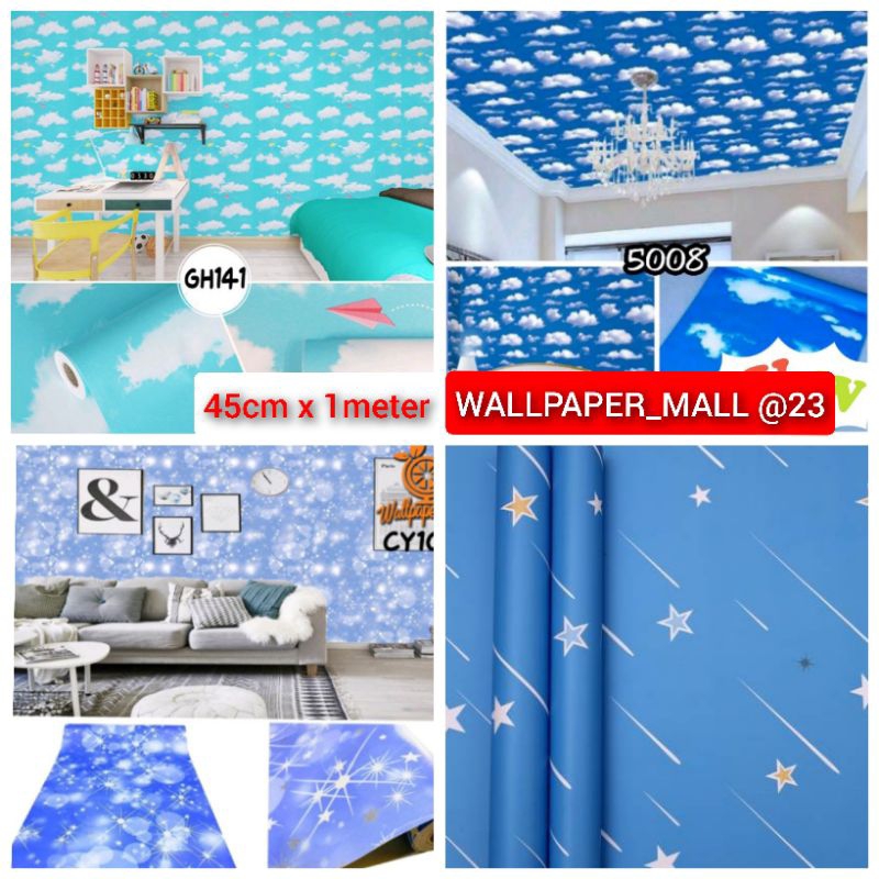 Blue Cloud Sky Motif Roof Ceiling Wall Wallpaper Blue Sky Cloud ...